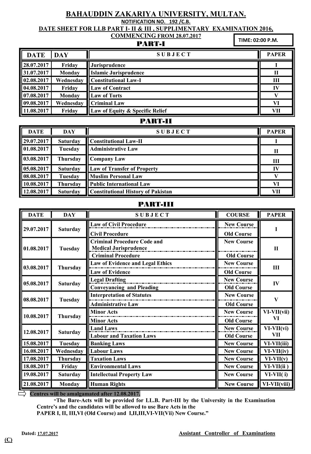 Bahauddin Zakariya University Date Sheet 2025 bzu Annual Supply Exams Time Table