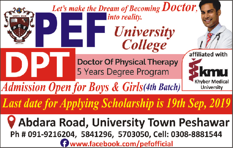 PEF University College DPT admissions 2019 Result.pk