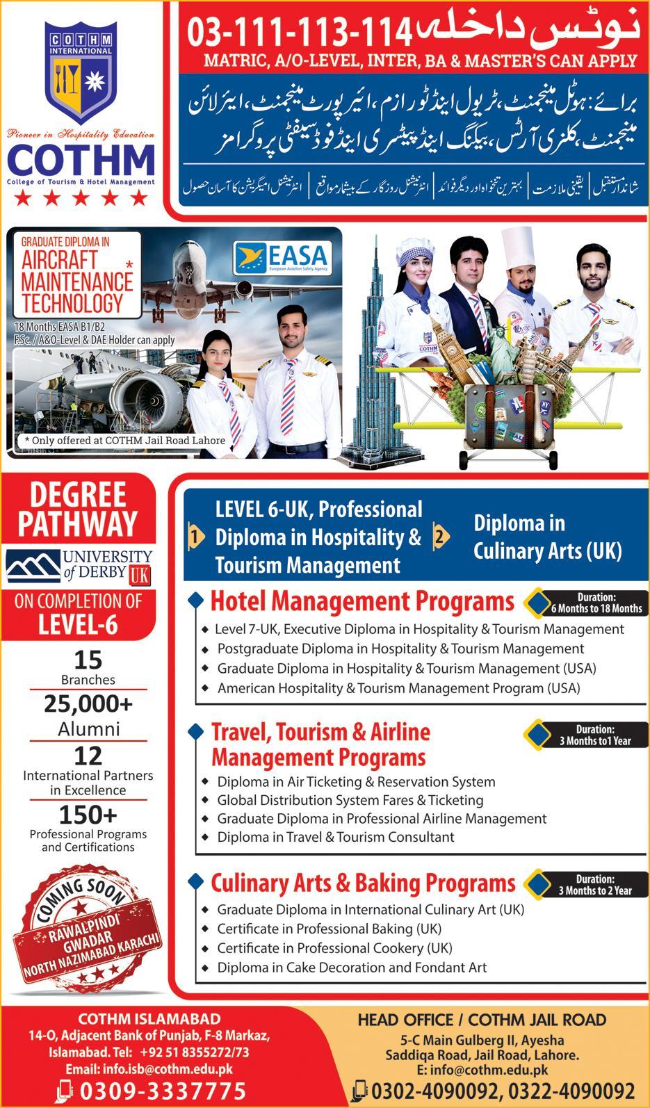 COTHM Various Courses Admission Session 2020 Result.pk