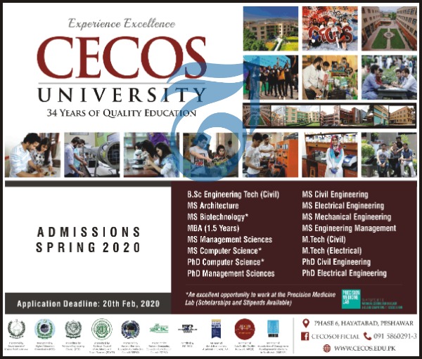 CECOS University BSc BS MS PhD admissions 2019 Result.pk