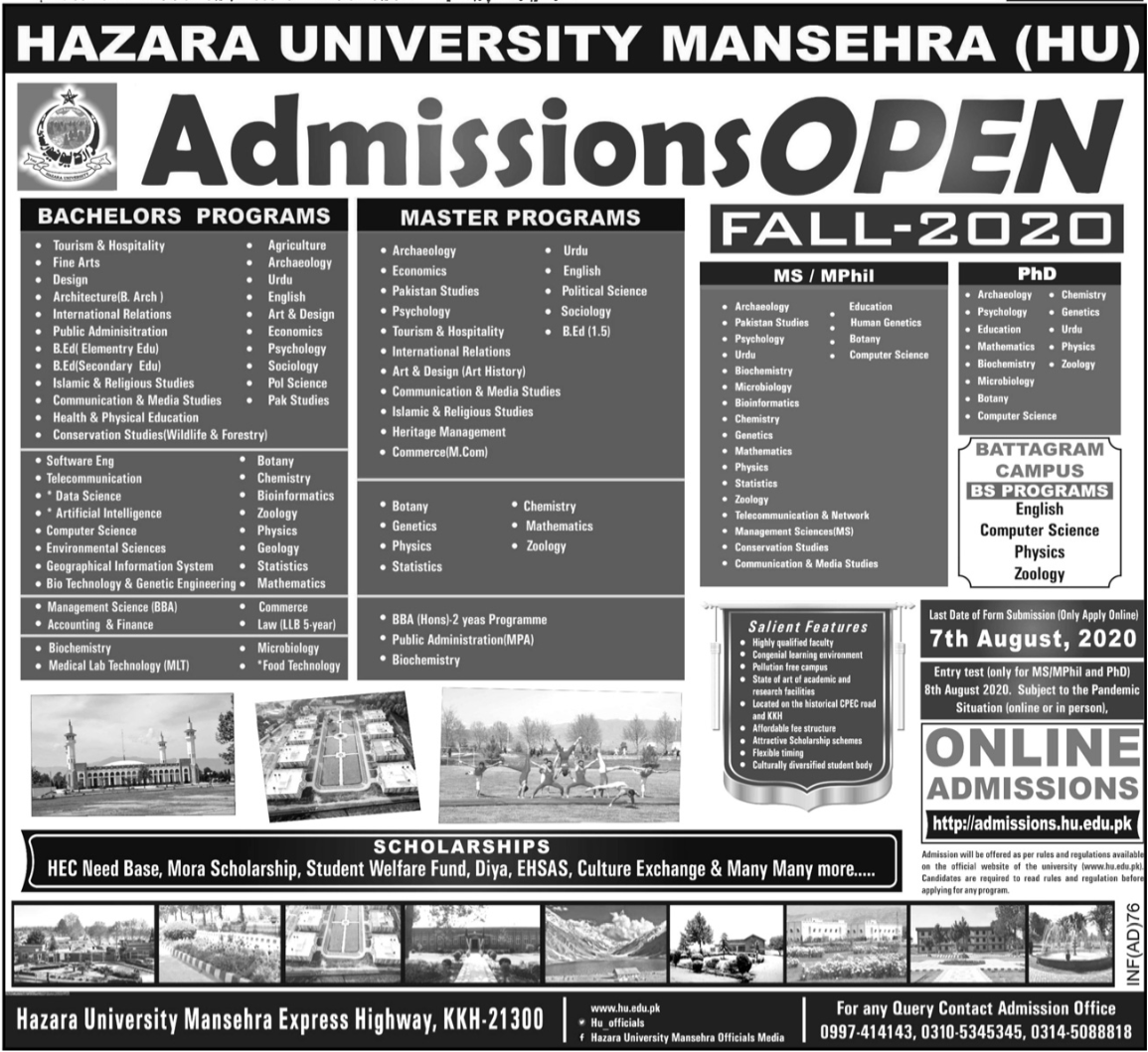Hazara University Mansehra Admissions 2020 Result.pk Hazara University Mansehra Admissions 2020 Result.pk