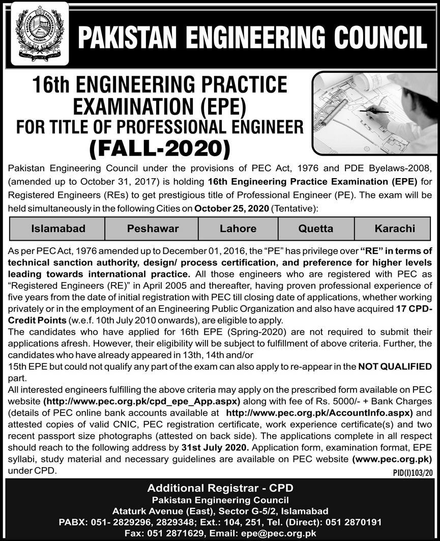 PEC Engineering Practice Exam for Professional Engineer 2020 Result.pk