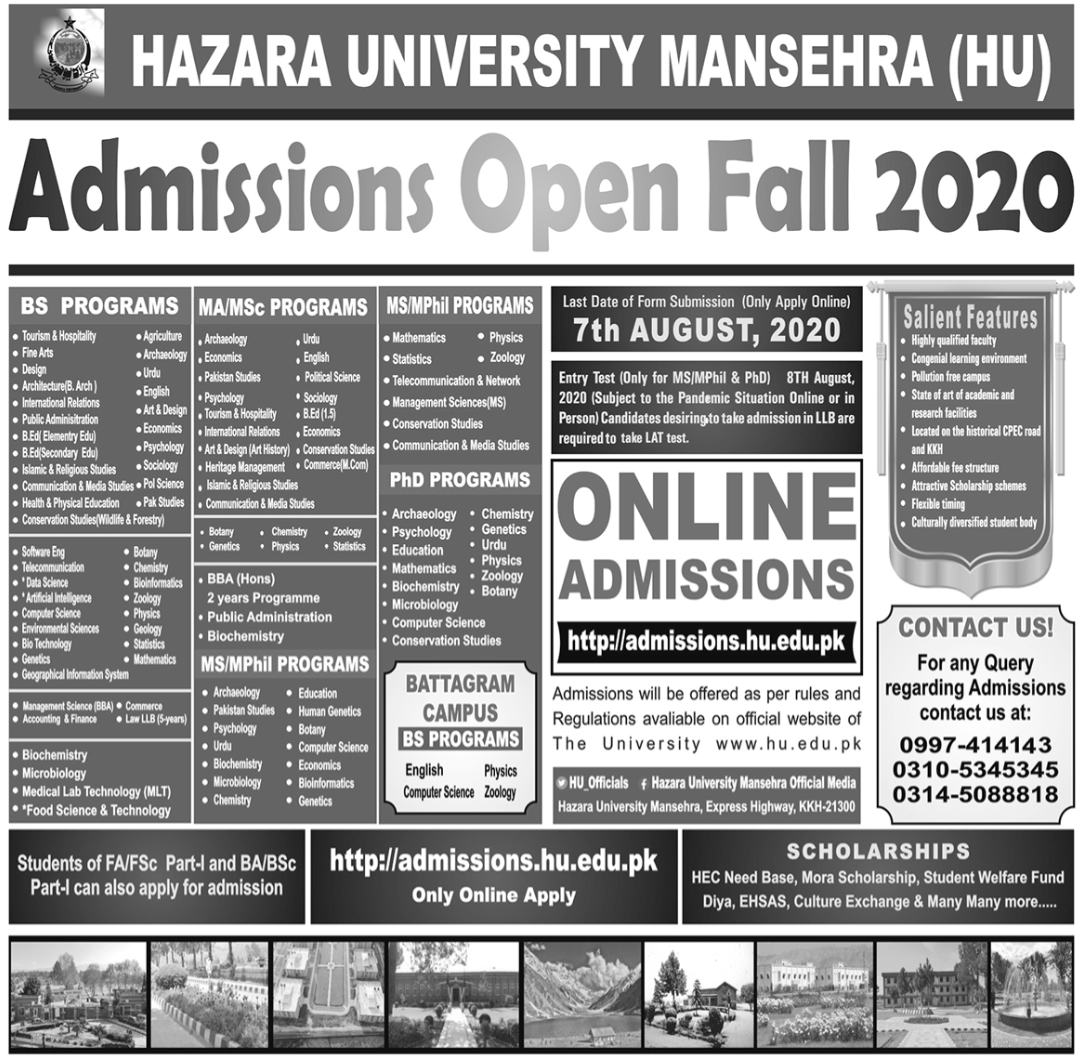 Hazara University Mansehra HU Admissions 2020 Result.pk Hazara University Mansehra HU Admissions 2020 Result.pk