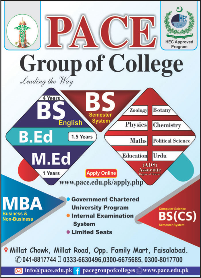 PACE Group of Colleges BS Admissions 2020 Result.pk
