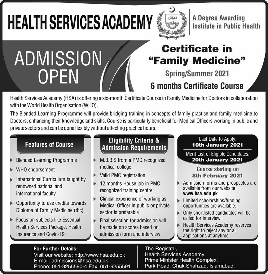 Health Services Academy Admissions 2021 Result.pk
