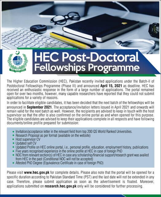 HEC Post Doctoral Fellowship Programs 2021 Result.pk