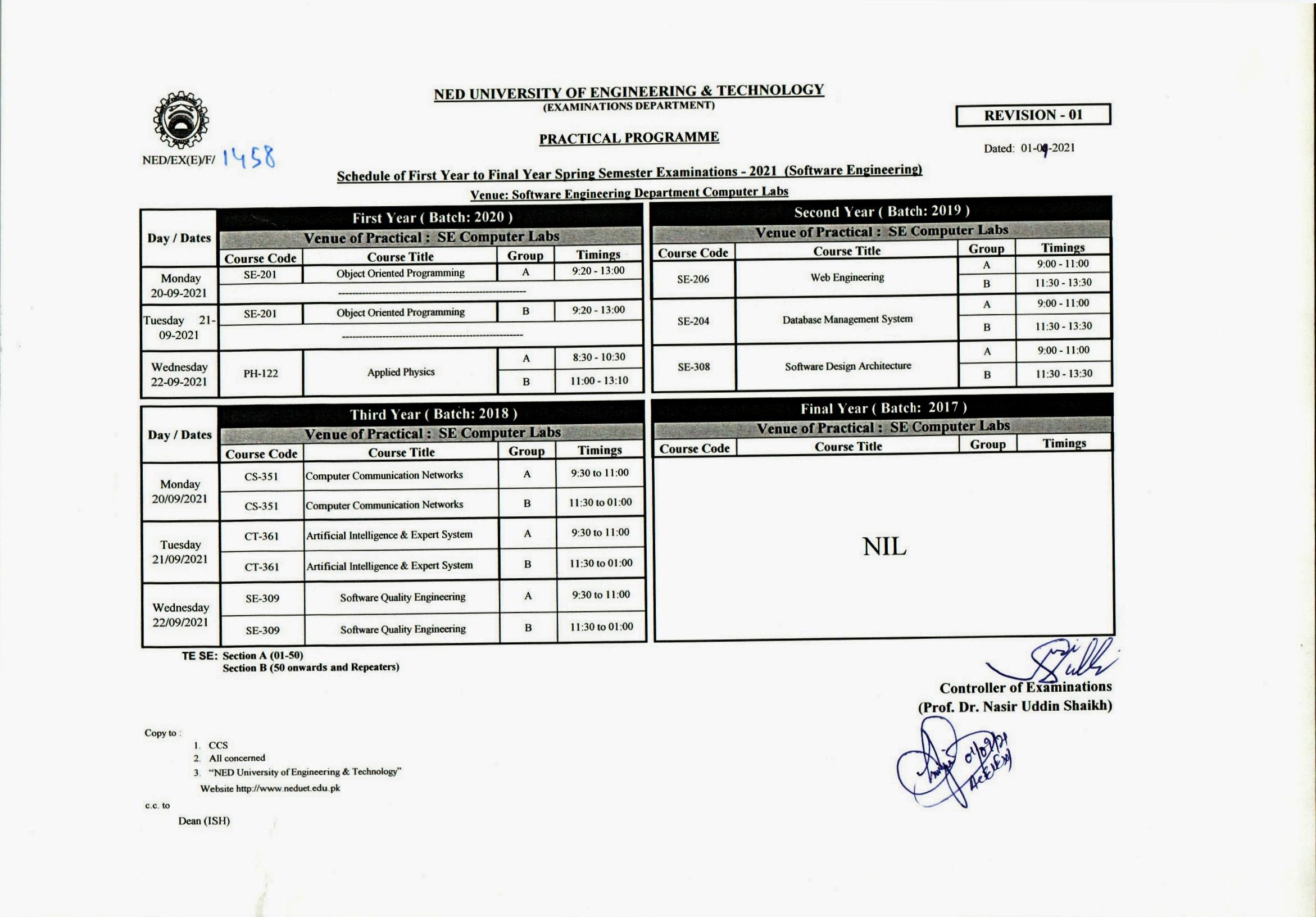 NED Uni Karachi Software Engg Result Spring Exams 2021 Result.pk