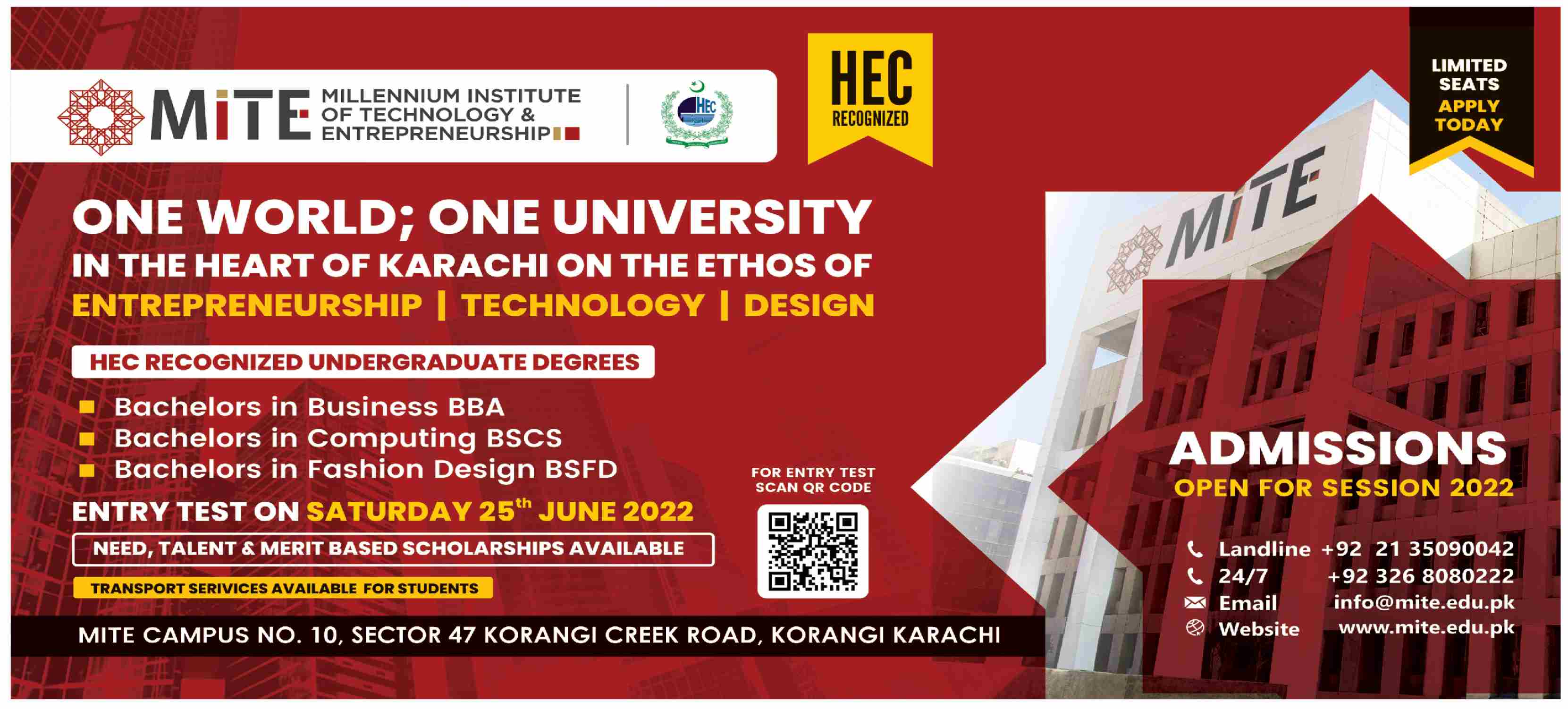 MiTE Undergraduate Admissions 2022 Result.pk