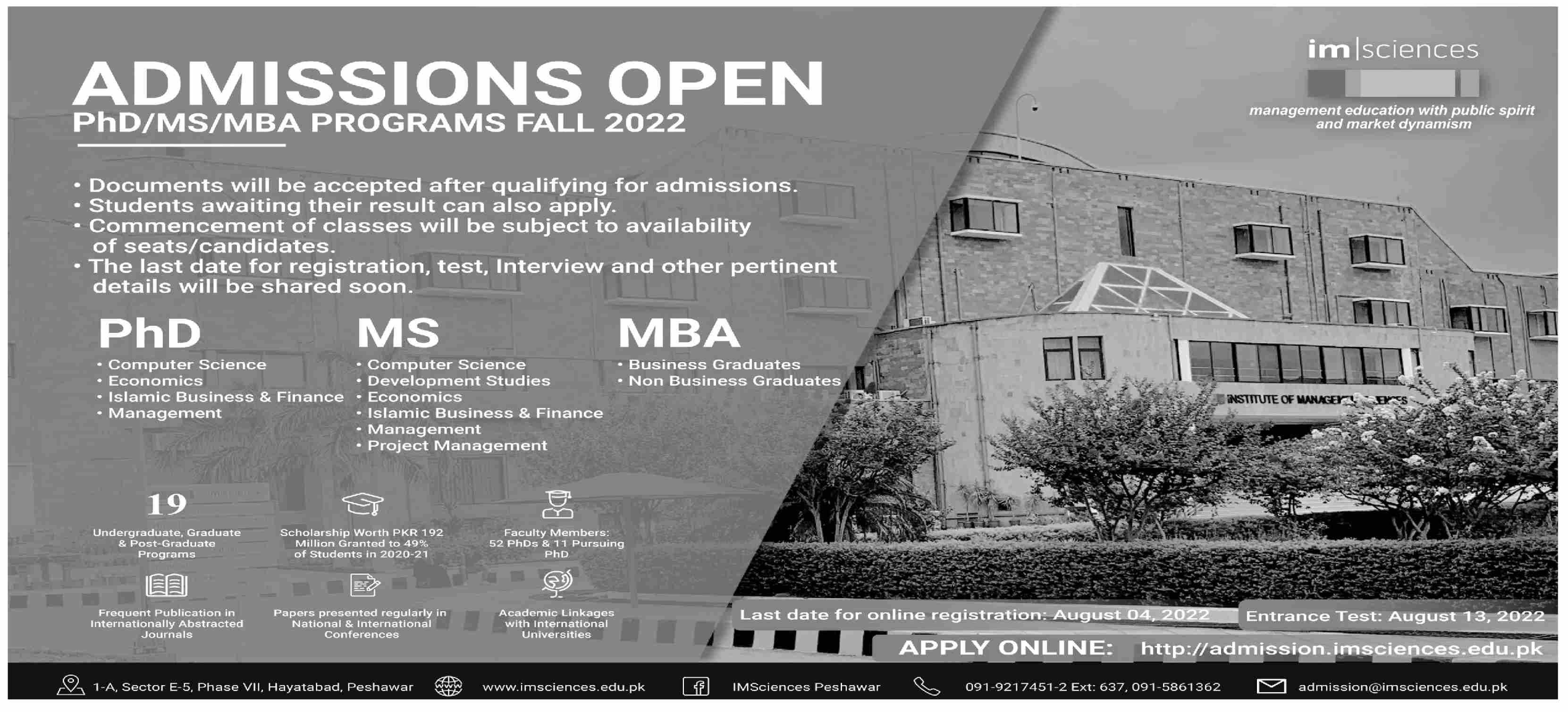 IM Sciences MBA Admissions 2022 Result.pk