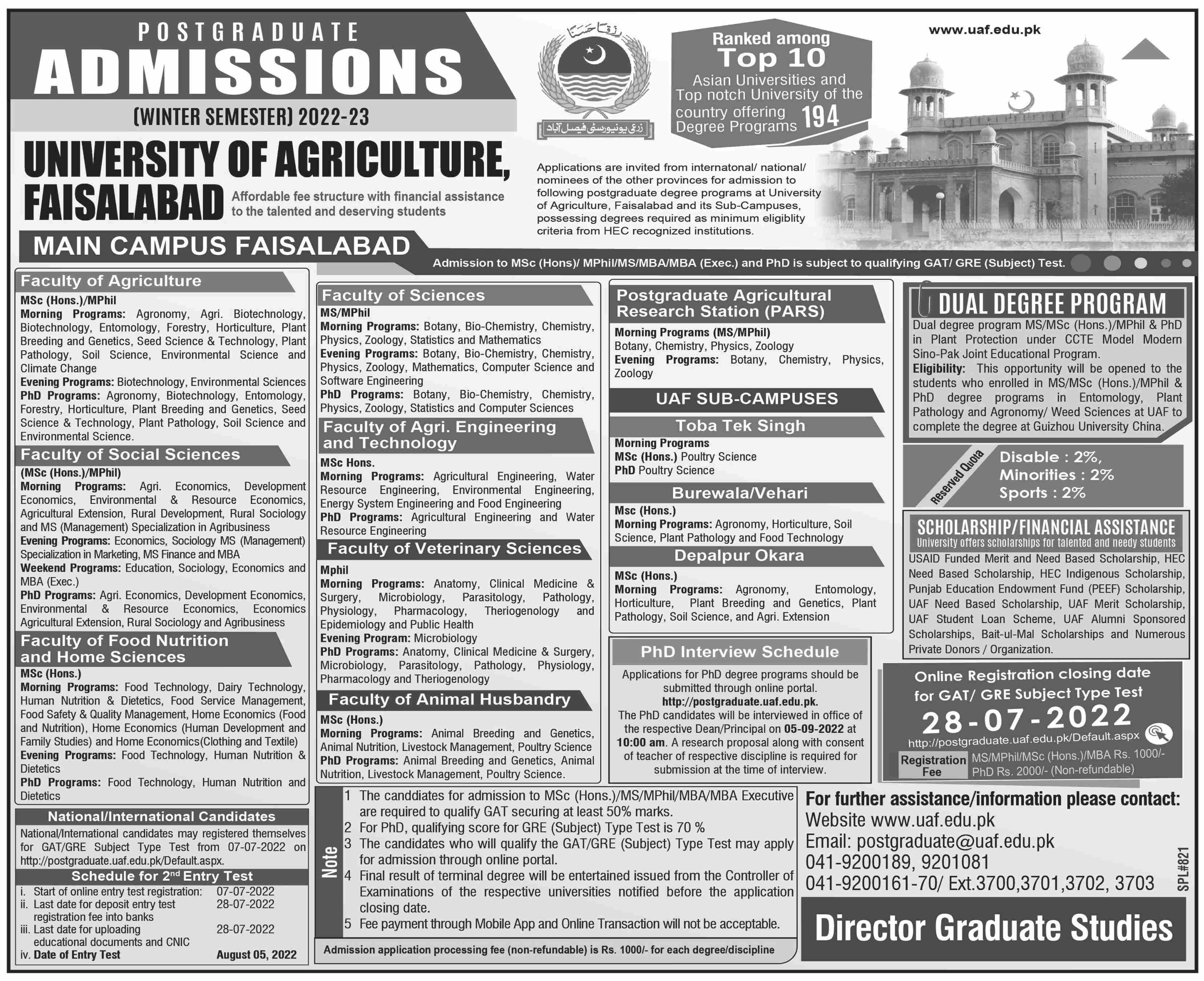 UAF Postgraduate Admissions 2022 Result.pk