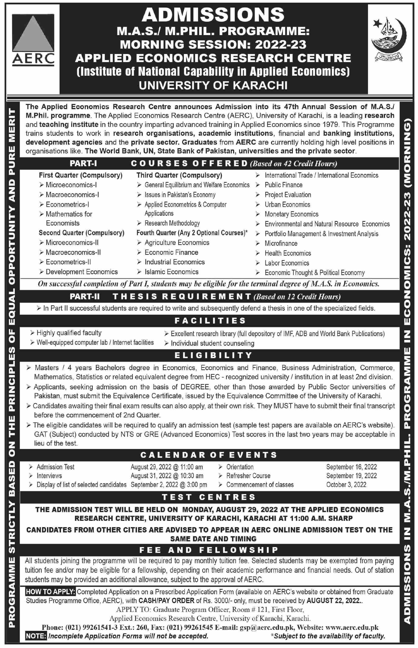 AERC MPhil Admissions 2022 Result.pk