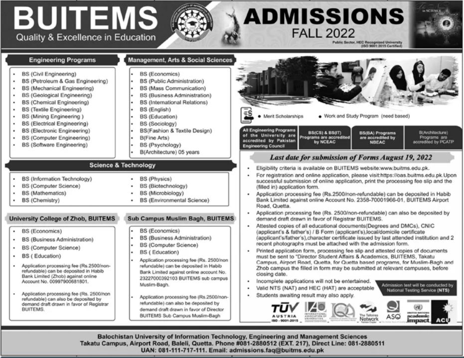 BUITEMS BS Admissions 2022 Result.pk