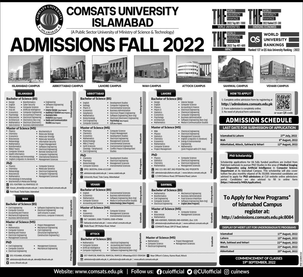 COMSATS University Postgraduate Admissions 2022 Result.pk