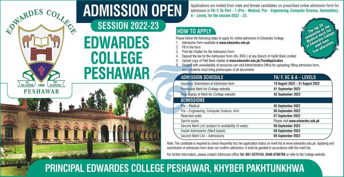 Edwardes College Peshawar Intermediate Part 1 Admissions 2022 Result.pk
