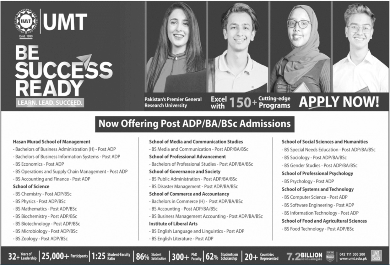 UMT BS BA ADP Admissions 2022 Result.pk