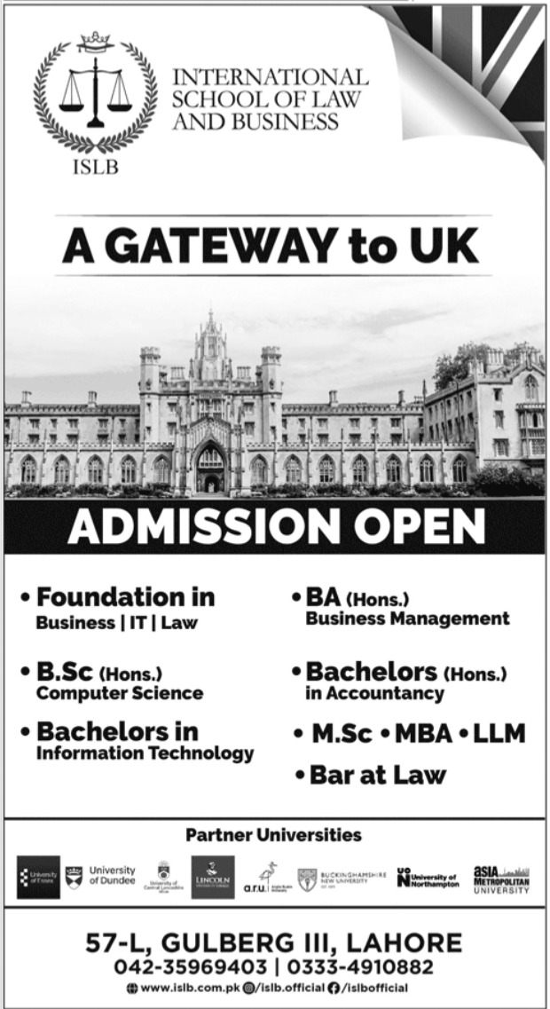 ISLB Law and Computer Sciences Admissions 2022 Result.pk