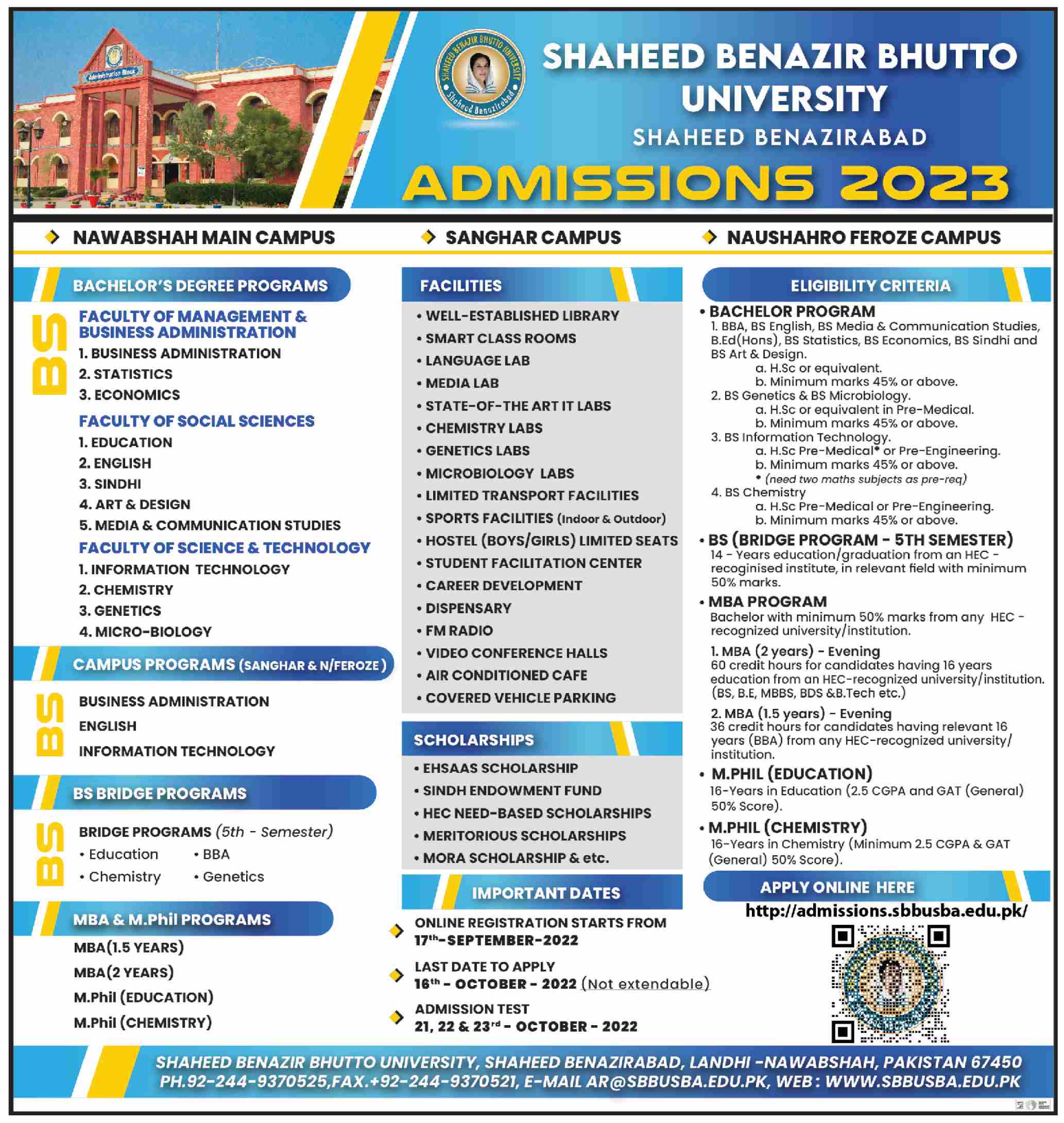 Shaheed Benazir Bhutto University Admissions 2023 Result.pk