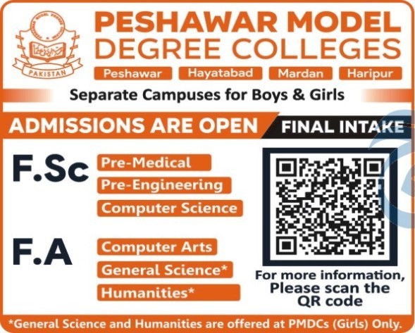 Intermediate Admissions in Peshawar Model Degree Colleges Result.pk