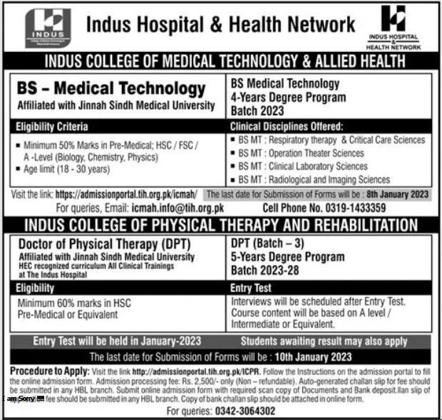 Indus Hospital and Health Network Admission Open For Year 2023 Result.pk