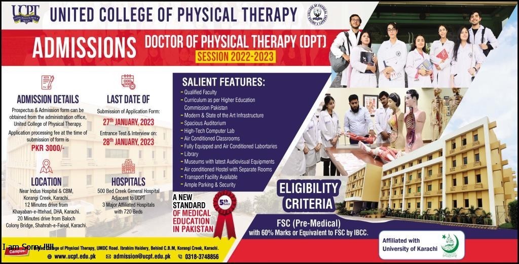 UCPT Admission in DPT for the Academic Session 2022 2023 Result.pk