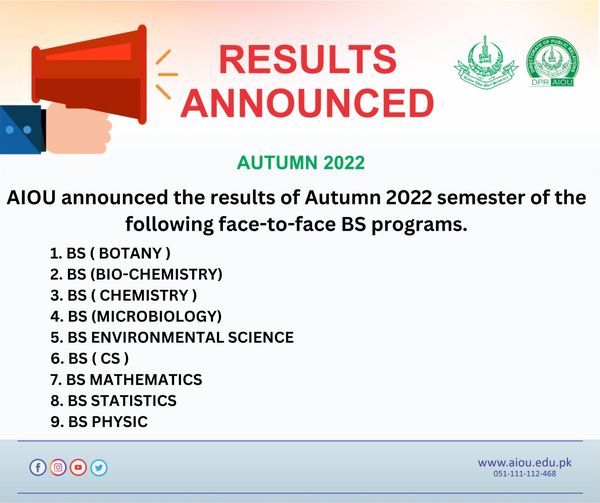 Aiou Bs Autumn Semester Exams Result 2022 2023 Result Pk