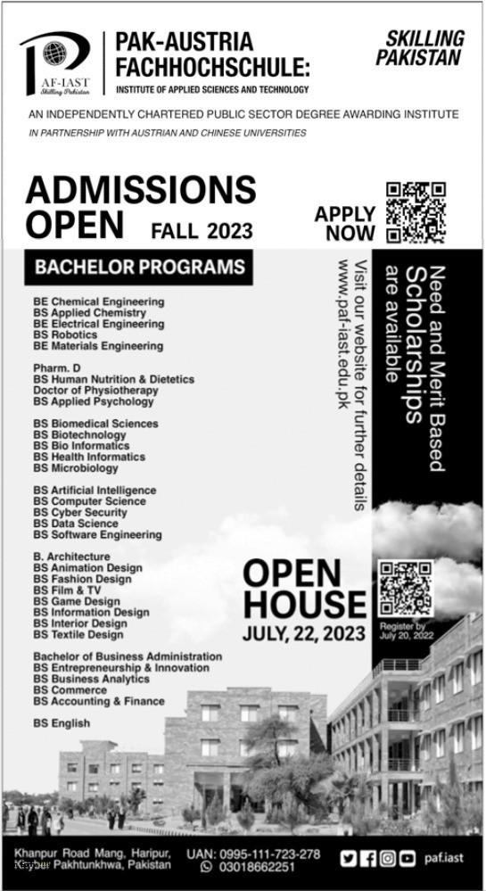 Pak Austria Undergraduate Programs Admission Fall 2023 Result.pk