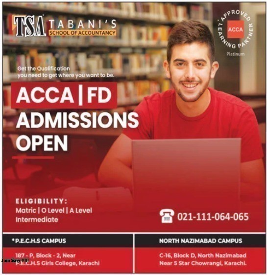 Tabani School of Accountancy ACCA and FD Admission 2023 Result.pk
