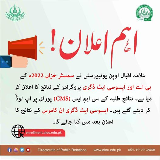 Aiou Ba Adp Fall Semester Exams 2022 Result Result Pk