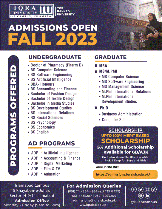 Iqra University Islamabad Admission 2023 Result.pk