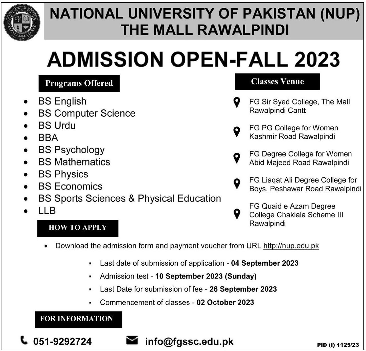National University of Pakistan Admissions 2023 Result.pk