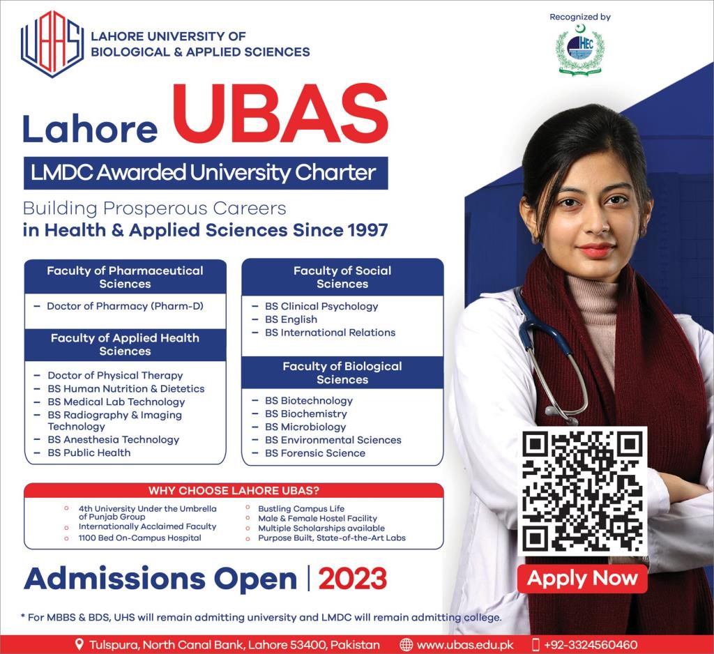 Lahore UBAS BS Admissions 2023 Result.pk
