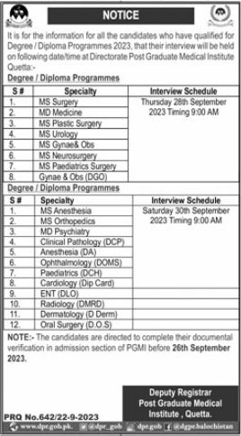 Post Graduate Medical Institute PGMI Quetta Admission 2023 Result.pk