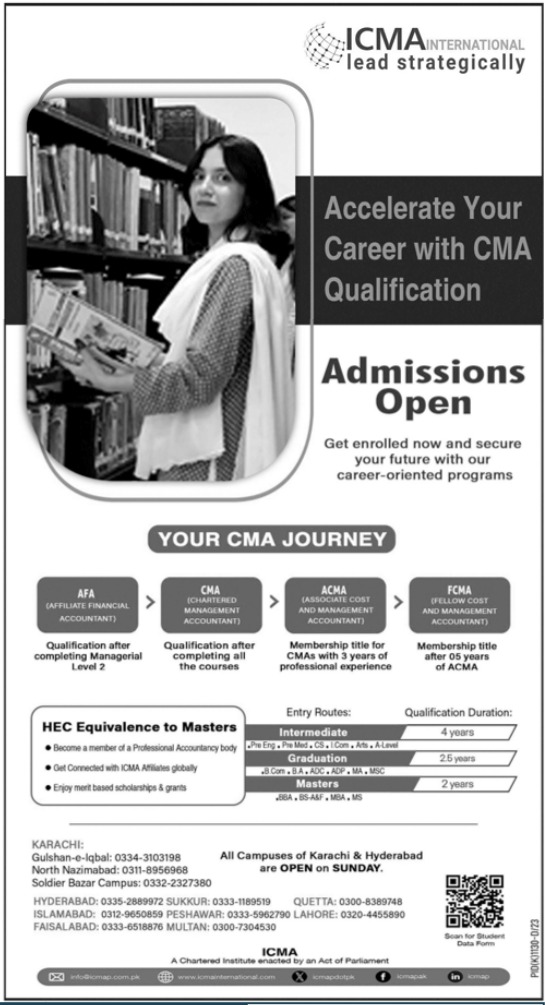 ICMA International Lead Strategy AFA CMA ACMA FCMA Karachi Admission 2023 Result.pk