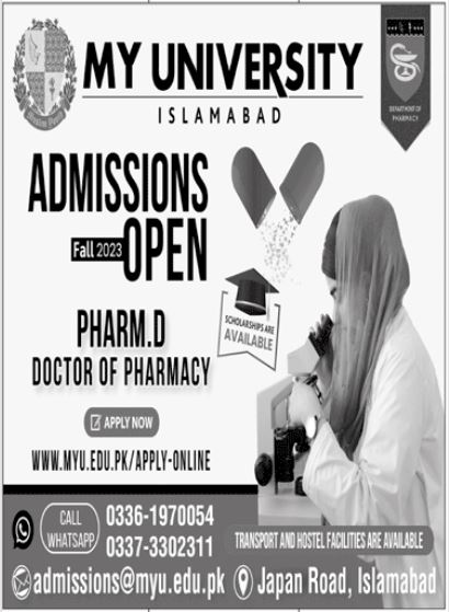 MY University Islamabad Pharm.D Admission 2023-24 Result.pk
