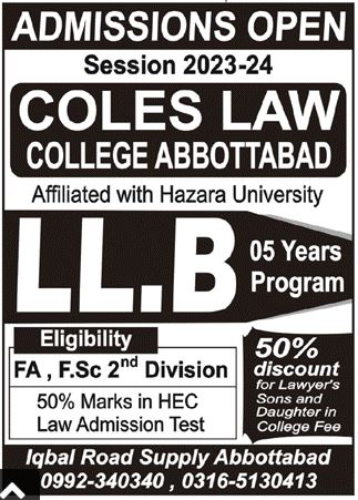 Coles Law College Admissions Open 2023 2024 Result.pk