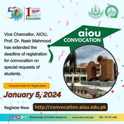 AIOU Extends Registration Deadline for Annual Convocation 2024 Result.pk