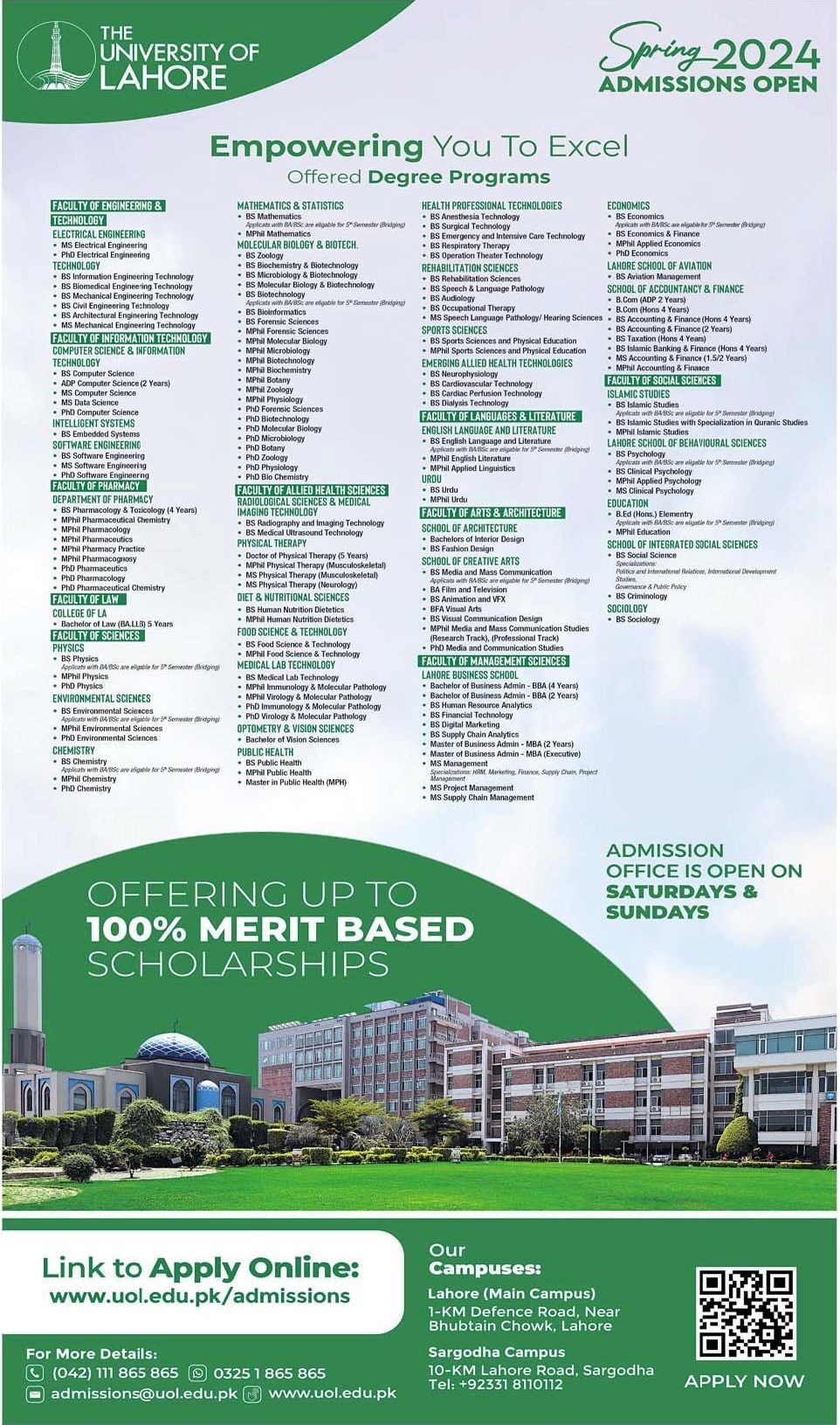 The University of Lahore UOL Spring Admission 2024 Result.pk