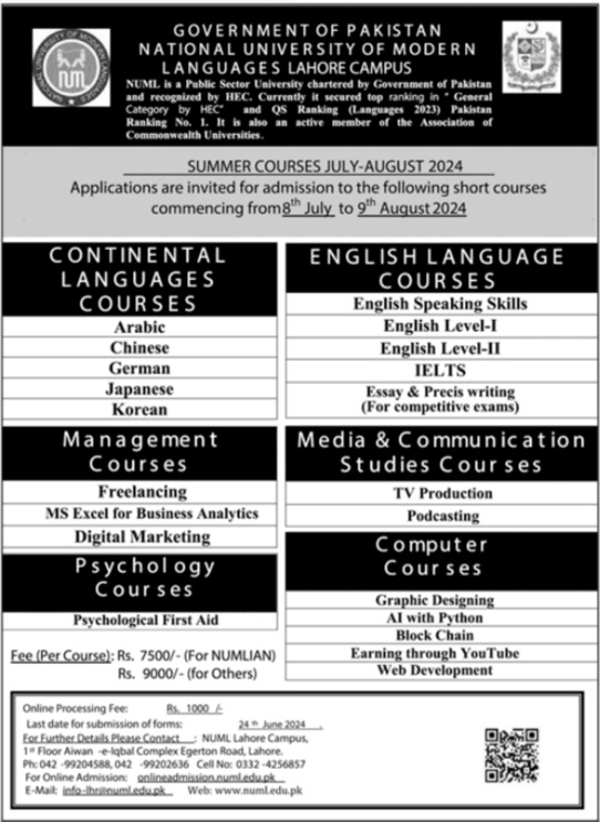 National University of Modern Languages Lahore Admissions 2024 Result.pk