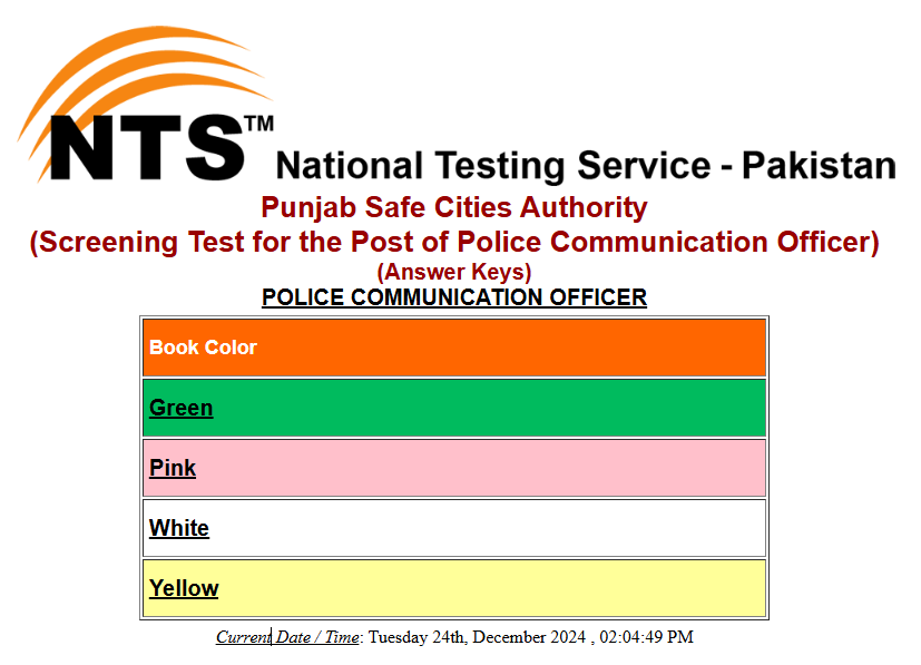 NTS Police Communication Officer Screening Test 2024 Answer Keys Result.pk