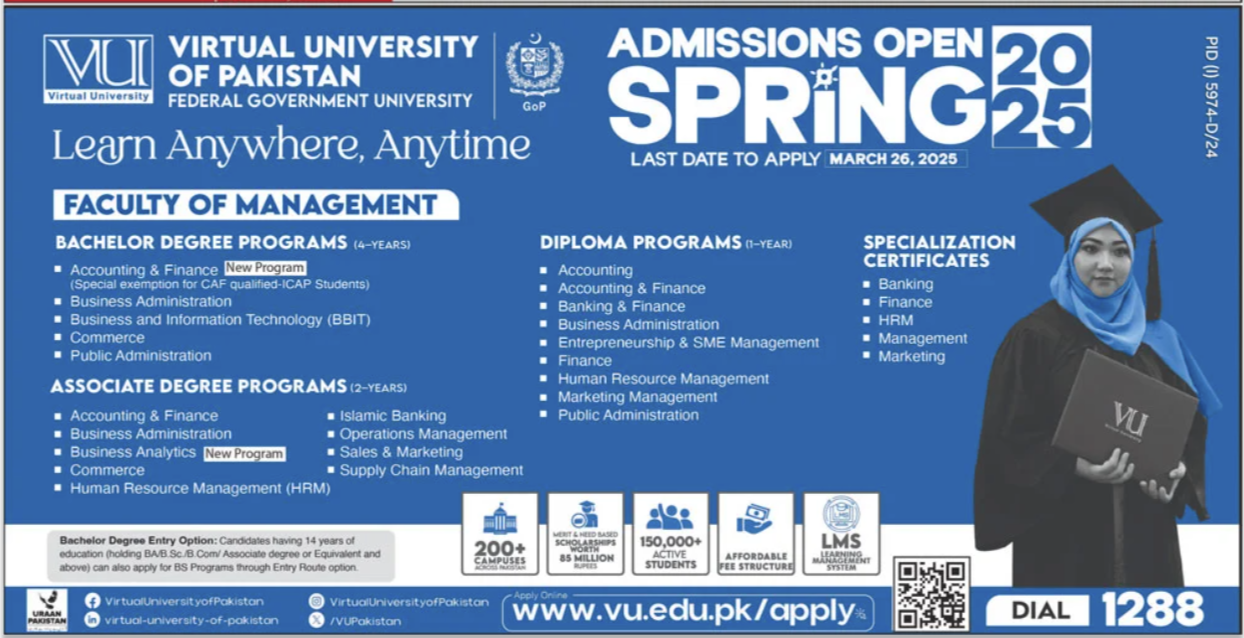 VU Bachelor Degree Diploma Certificate & ADP Programs Admissions 2025 ...