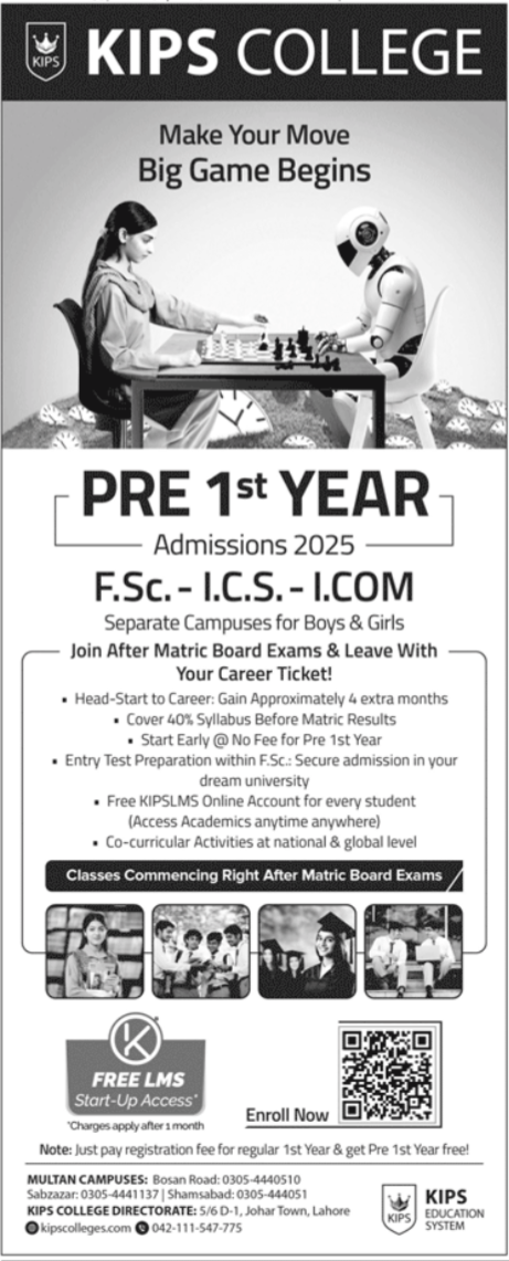 KIPS College Opens Pre 1st Year Admissions for 2025 Session Result.pk