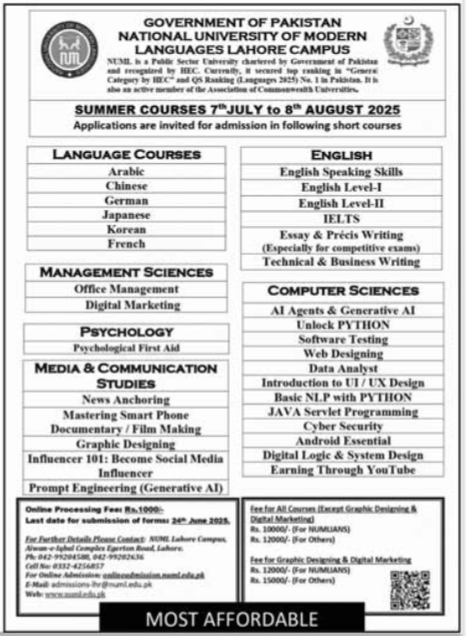 NUML Admissions 2025 Summer Courses Result.pk NUML Admissions 2025 Summer Courses Result.pk