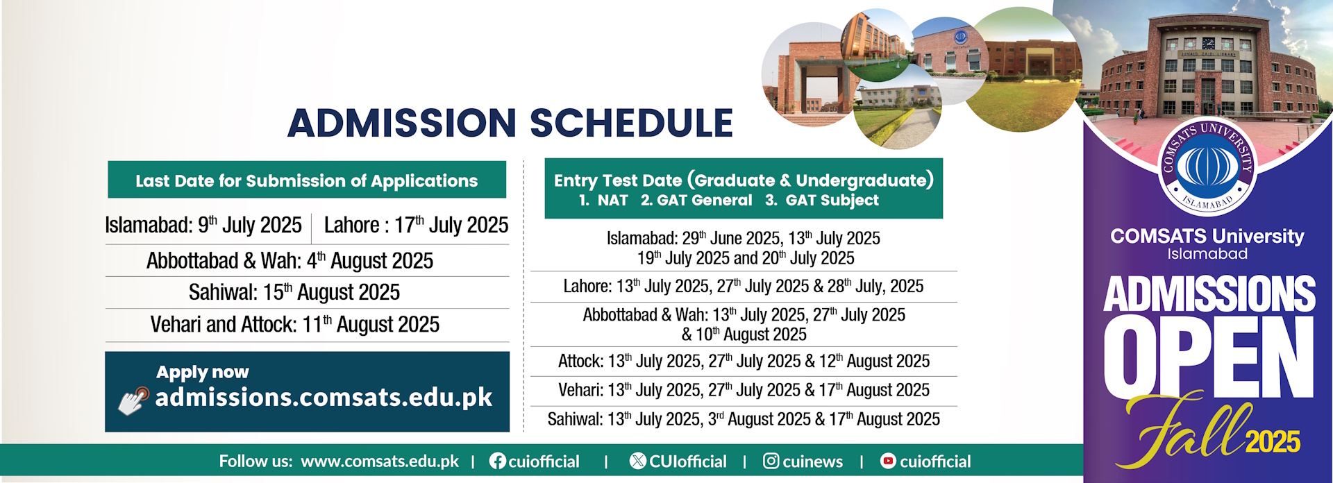 COMSATS University Admission Schedule Released Fall 2025 Result.pk