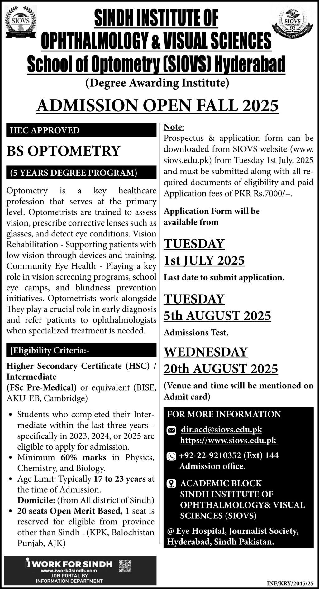 SIOVS Admissions 2025 BS Degree Programs Result.pk