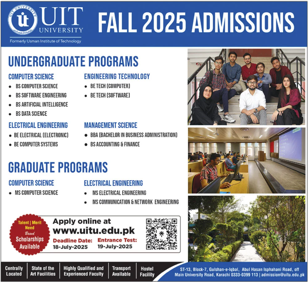 UIT Admissions 2025 Undergraduate Programs Result.pk