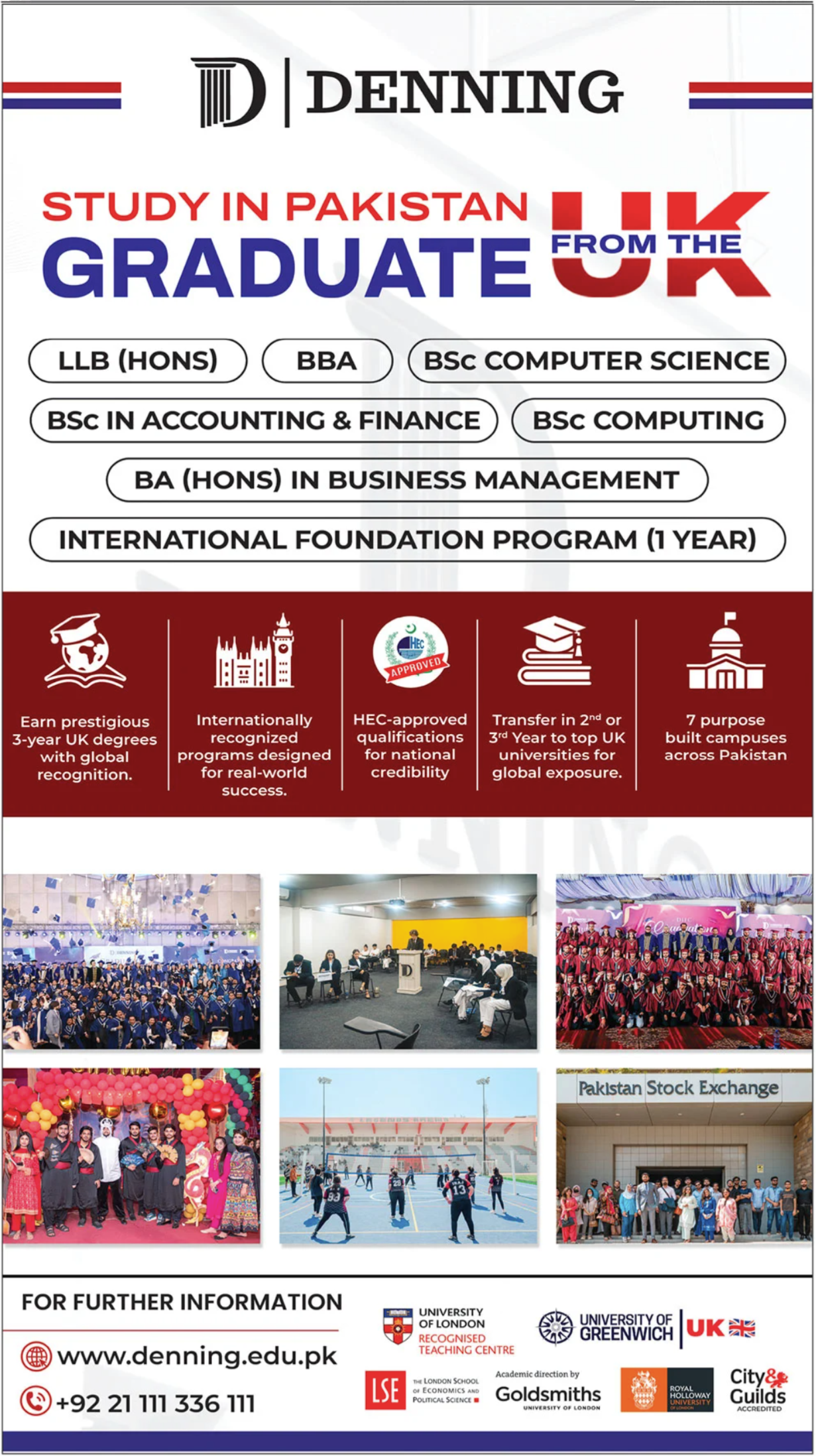 Denning Admissions 2025 Undergraduate Degree Programs Result.pk