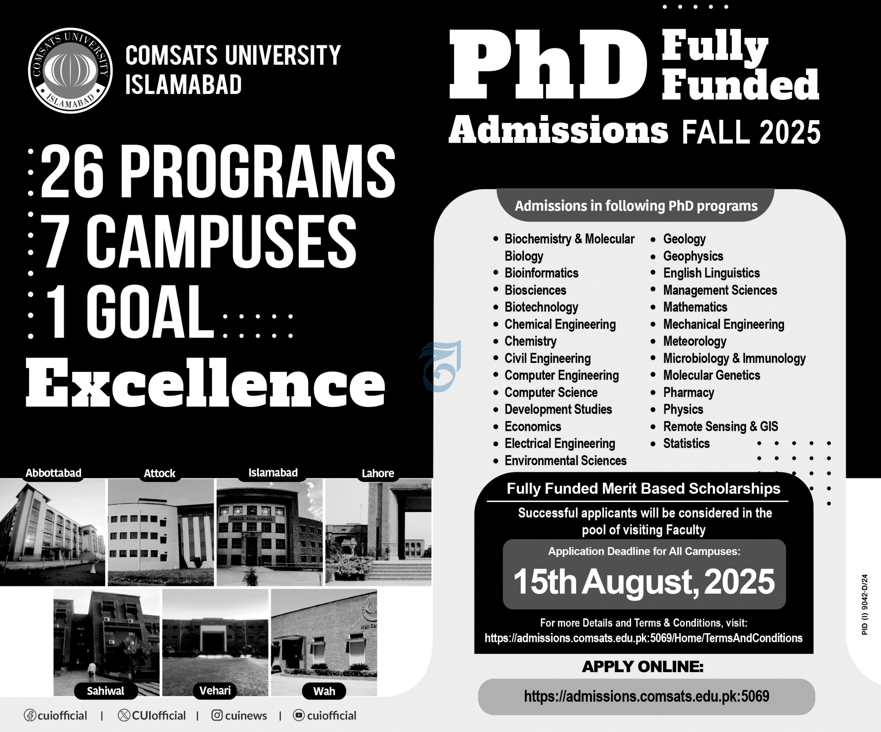 CUI Admissions 2025 PhD Programs Result.pk