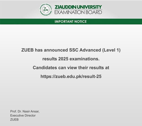 ZUEB SSC Advanced Level 1 Exams 2025 Result Result.pk