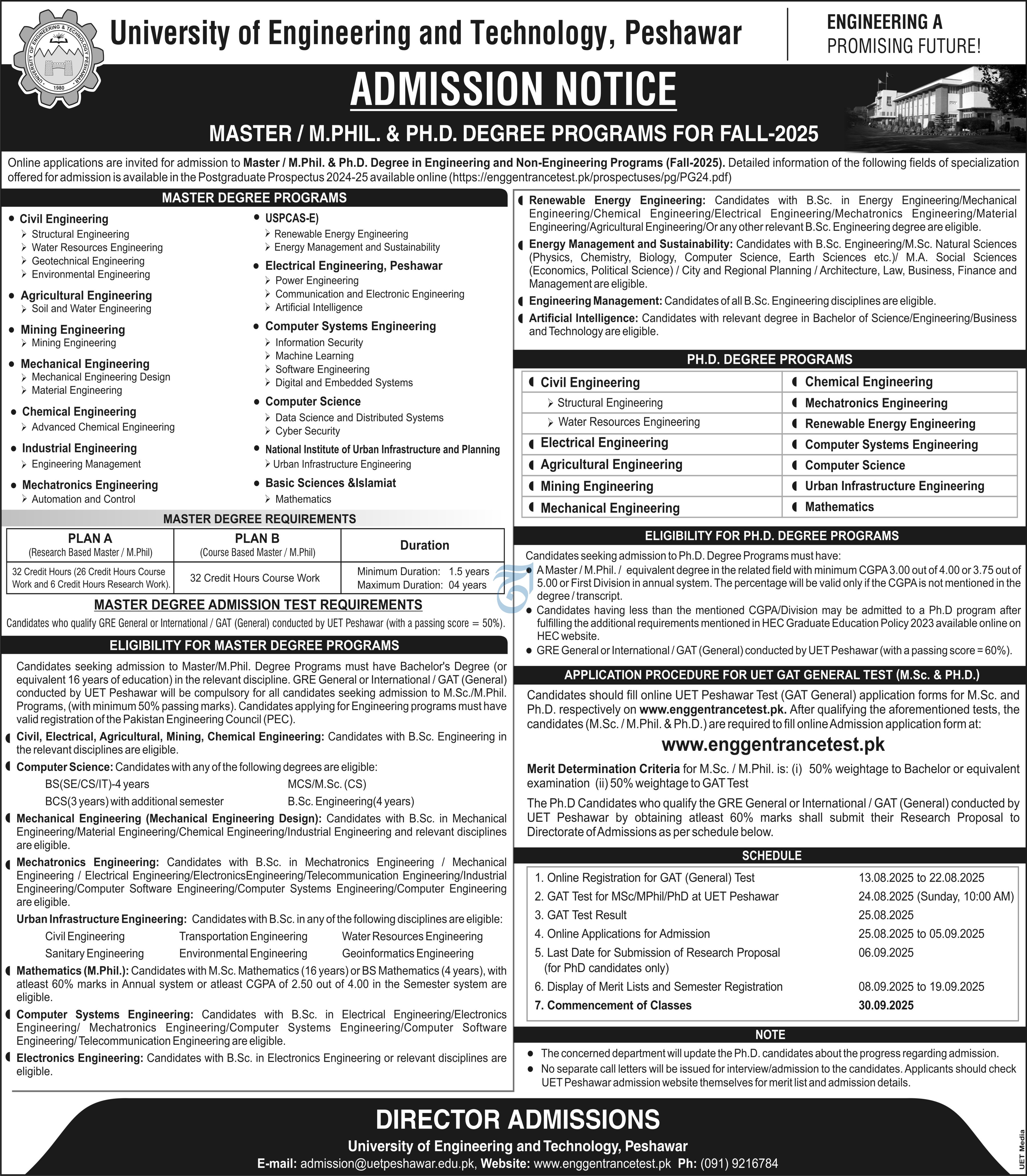 UET Admissions 2025 M.Phil Degree Programs Result.pk
