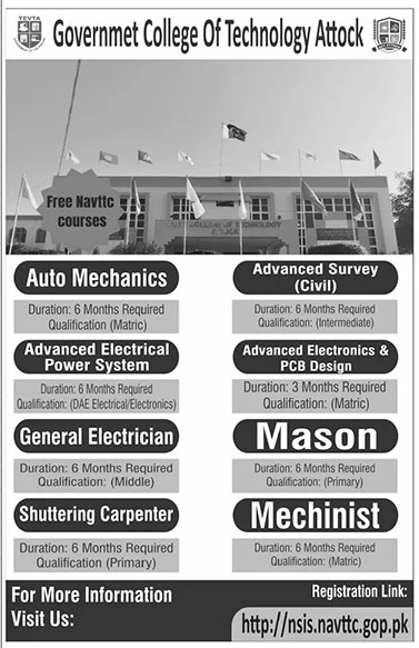 GCT-NAVTTC Admissions 2025 Skill-based Training Programs Result.pk